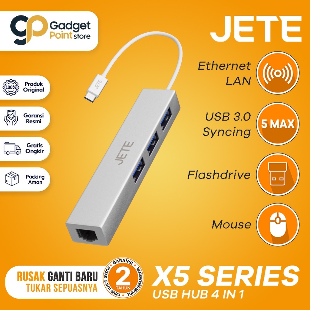 Jual USB HUB USB Converter USB LAN to Type C 5 in 1 Jete X5 Type C to ...
