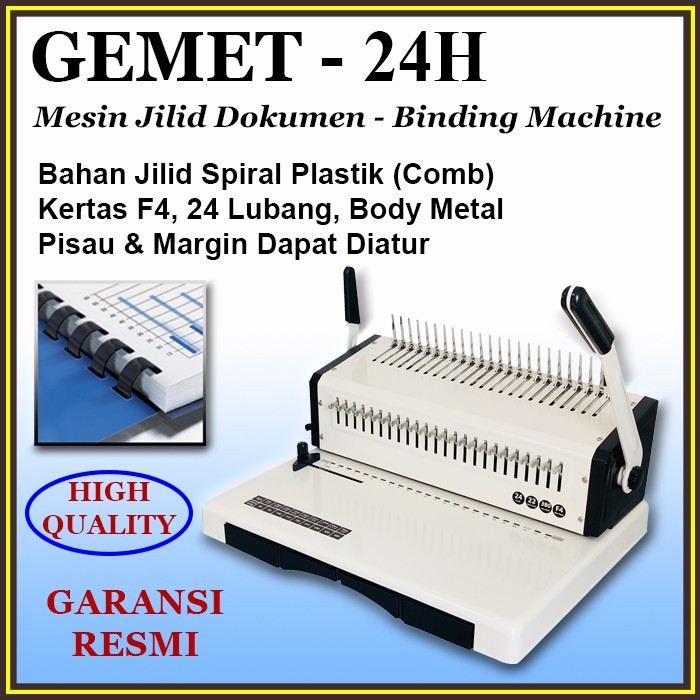 Jual GEMET 24H Mesin Jilid Binding Spiral Plastik F4 | Official Store ...