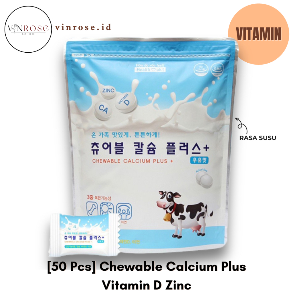 Jual [50 Pcs] Chewable Calcium Plus Vitamin D Zinc Rasa Susu Korea ...