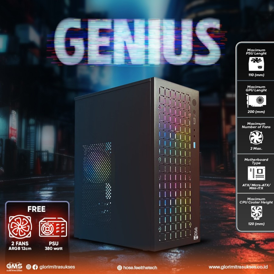 Jual Casing Komputer Hose Genius m-ATX Include PSU with 2Fan RGB ...