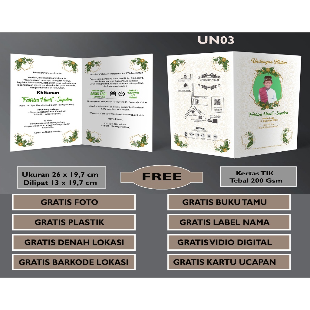 Jual undangan sunat/ undangan khitan sunatan unik simple minimal order ...