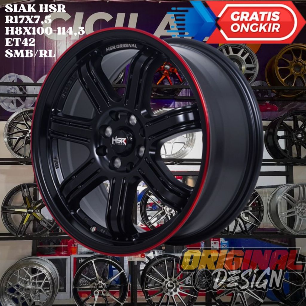 Jual Velg Mobil Ring 17 HSR SIAK R17 LEBAR 7,5 BAUT 4 ET42 BLACK RED PROMO | Shopee Indonesia