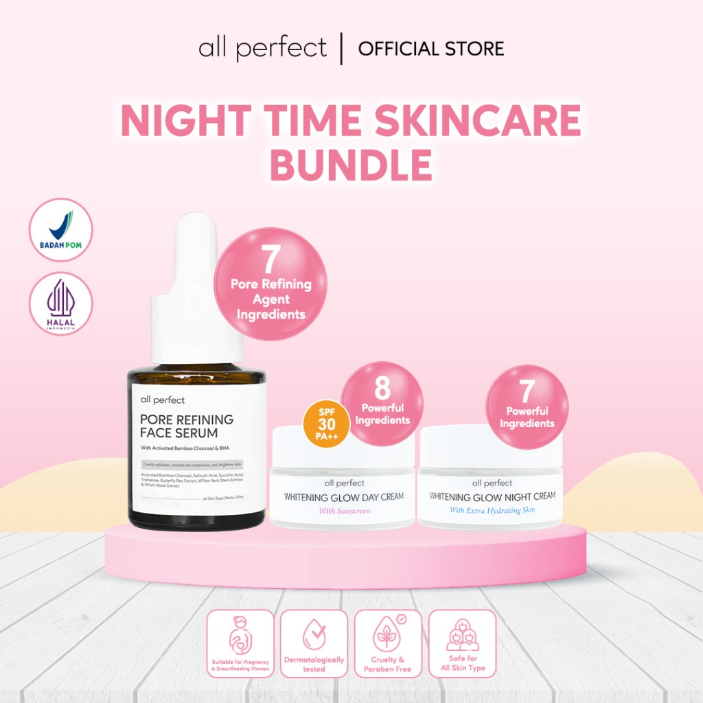Jual All Perfect Night Time Skin Care Bundle | Pore Refining Face Serum | Whitening Glow Day ...
