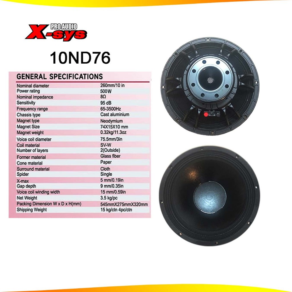 Jual X-Sys Komponen Speker 10ND76 Komponen Speaker 10inch 500 Watt ...