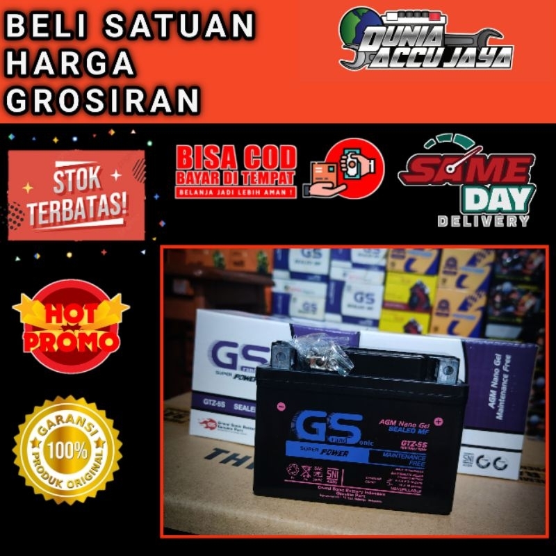 Jual Aki motor kering GROSIR GS MF Gtz5s garansi 3 bulan 12v 5ah Honda Beat, Vario 110, Scoopy ...