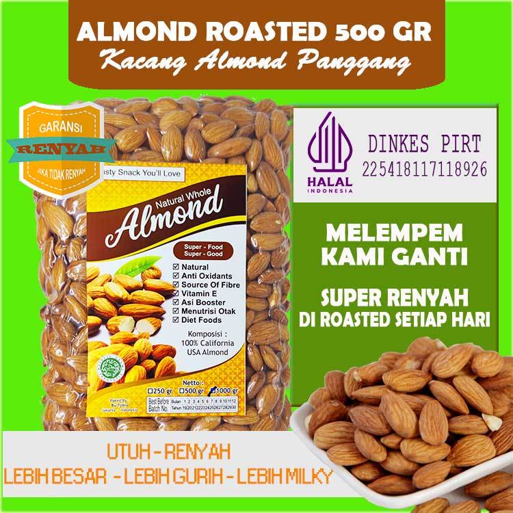 Jual PROMO ALMOND ROASTED 500 GR / Kacang Almond Panggang Kupas Natural ...