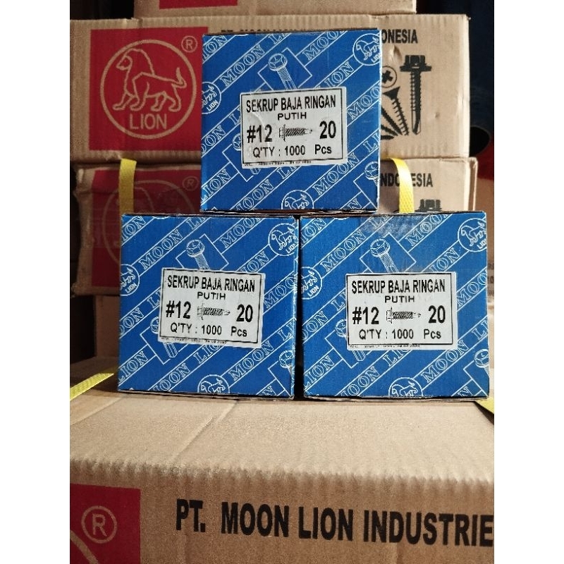 Jual BAUT BAJA RINGAN 12X20 BOX ORIGINAL MOON LION/SEKRUP ROOFING PUTIH ...