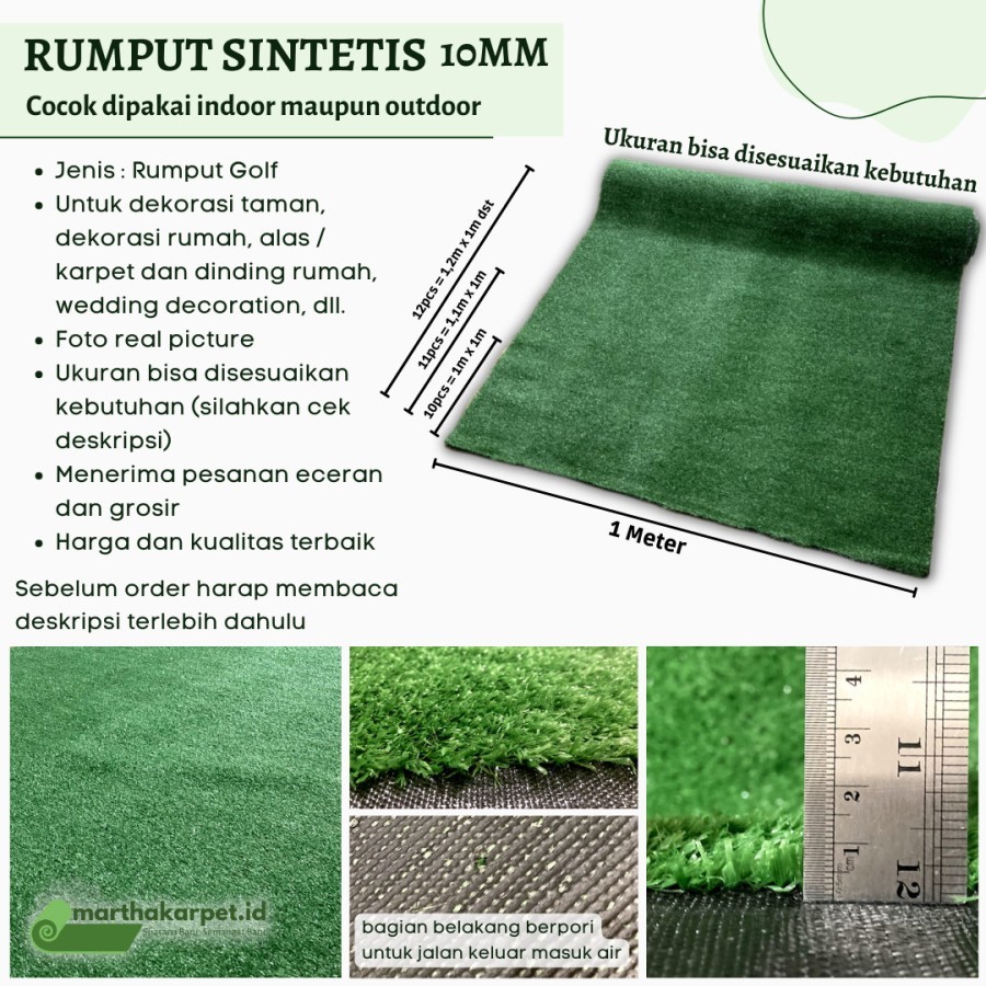 Jual Karpet Rumput sintetis 10mm, Rumput Palsu Ukuran 10cm x 100 cm ...