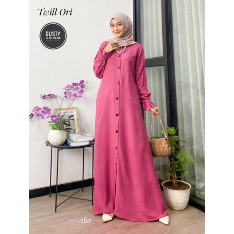 Jual gamis polos twill ori | gamis busui | gamis kancing | gamis polos ...