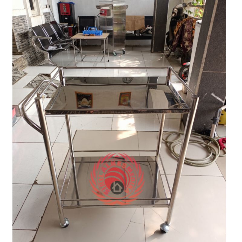 Jual Trolly instrumen 2 rak stainless/Trolly instrumen staninles/Trolly ...