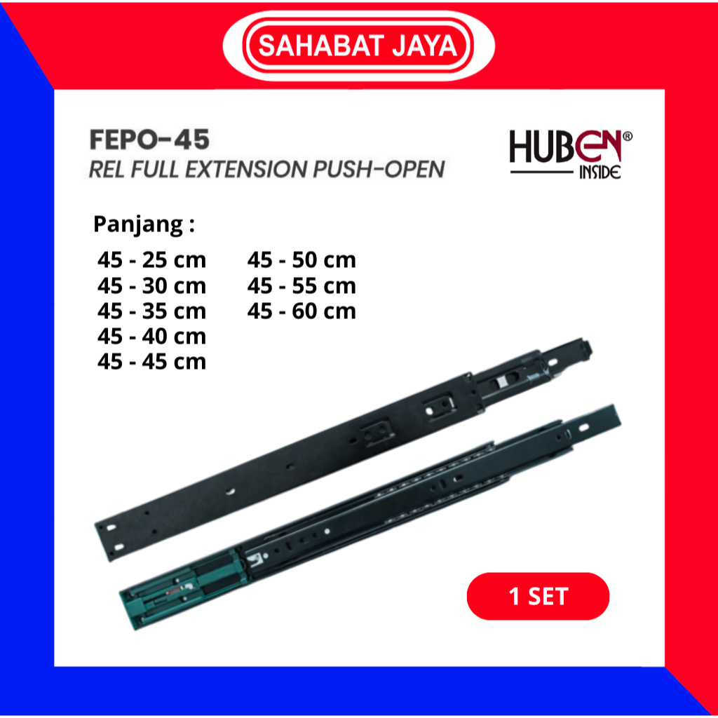 Jual Huben Rel Laci Hitam Hidrolis Full Extension Push Open FEPO 45mm ...