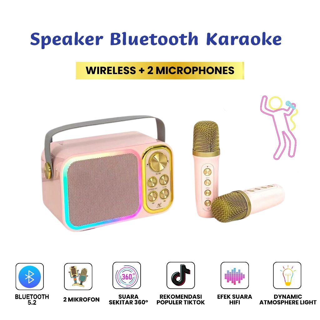 Jual Speaker Bluetooth 2Mic 1 Set Karaoke Speaker KTV Cute Wireless ...