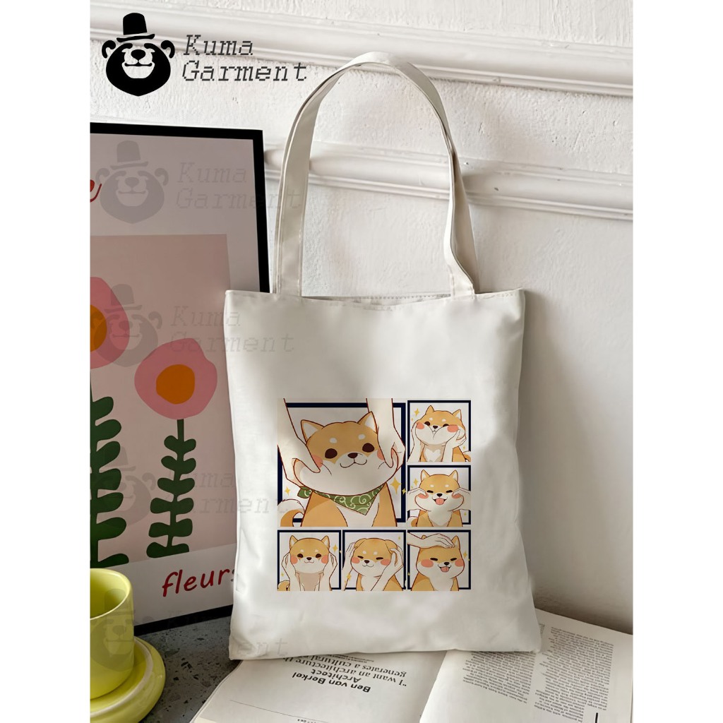 Jual TOTE BAG MOTIF GAMBAR ANJING LUCU KARTUN PRINT KUALITAS PREMIUM ...