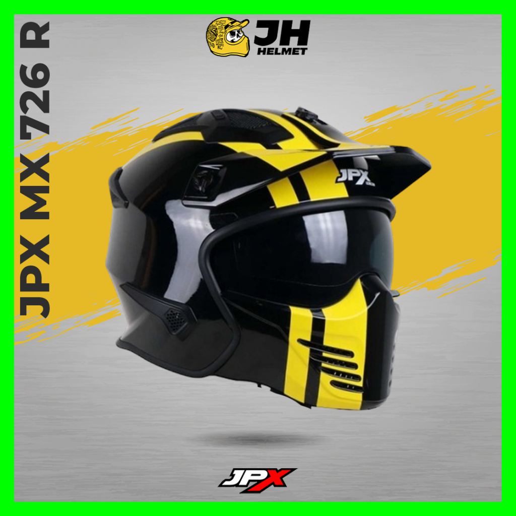 Jual Helm JPX MX 726R Motif R04 Marz Black Yellow Glossy | Helm Full Face | Helm Modular | Jual ...
