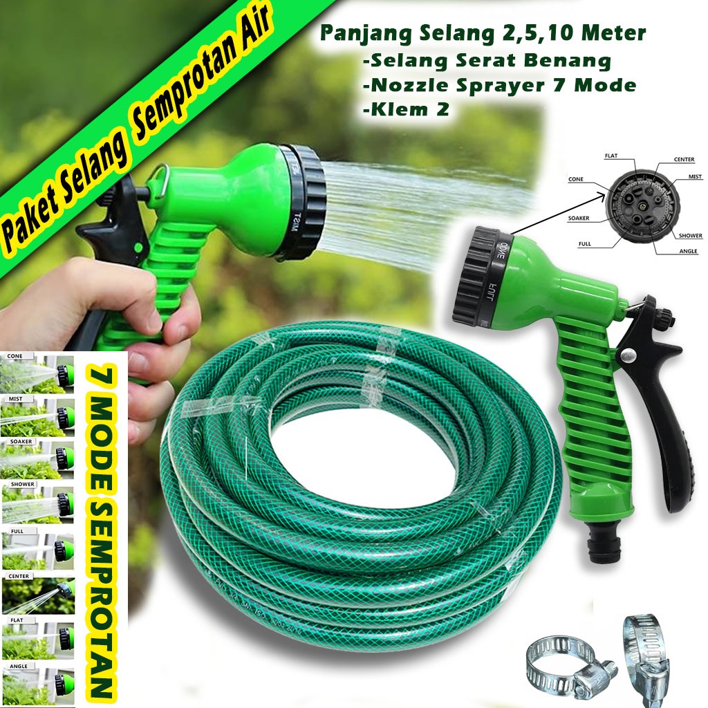 Jual Paket Selang Air Benang Ukuran 1/2, 5/8, 3/4 Inch Anti Lumut 2, 5, 10 Meter + Semprotan ...