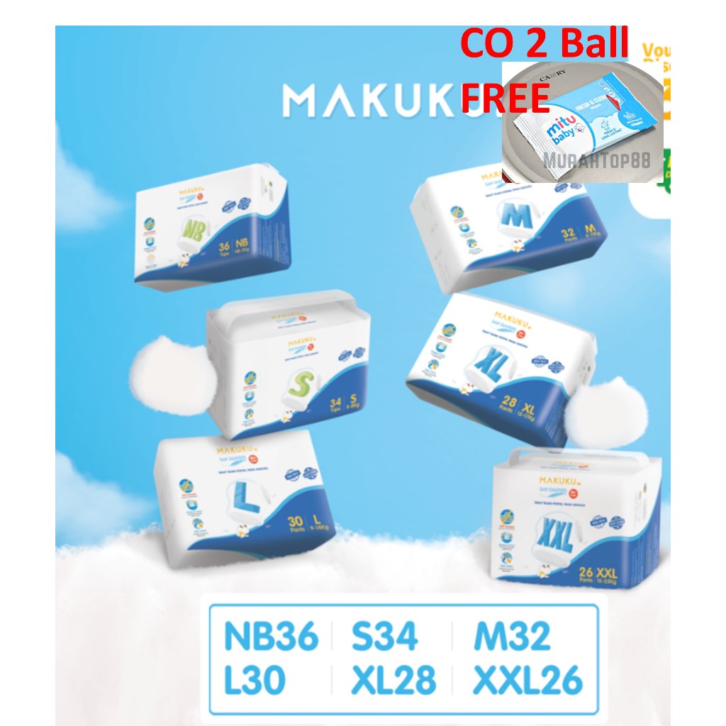 Jual MAKUKU SAP Diapers Slim Care NB/SM/L/XL/XXl Popok Bayi (CO 2 Ball Free Tissue) | Shopee ...