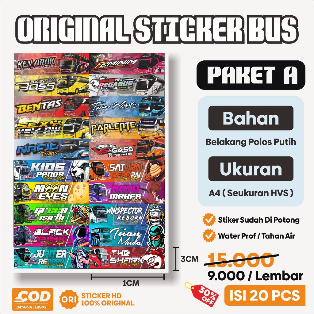 Jual Sticker Bus Original Isi 40pcs, Termurah , Mengkilap Kuat Tahan ...