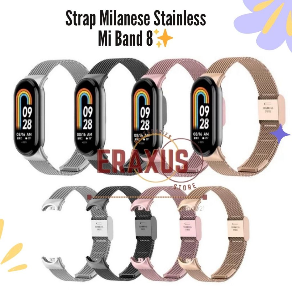 Jual Eraxus Strap Milan Xiaomi Mi Band 9 / Mi Band 8 - Strap Pengganti Bahan Stainless Steel ...