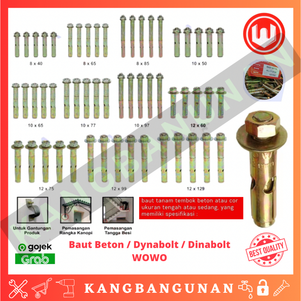 Jual Dynabolt / Dinabolt Wowo 12 x 60 Baut Beton | Shopee Indonesia
