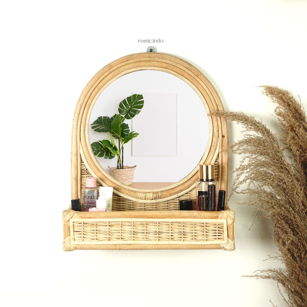 Jual Cermin Gantung Rotan / hiasan dinding rotan aesthetic murah ...