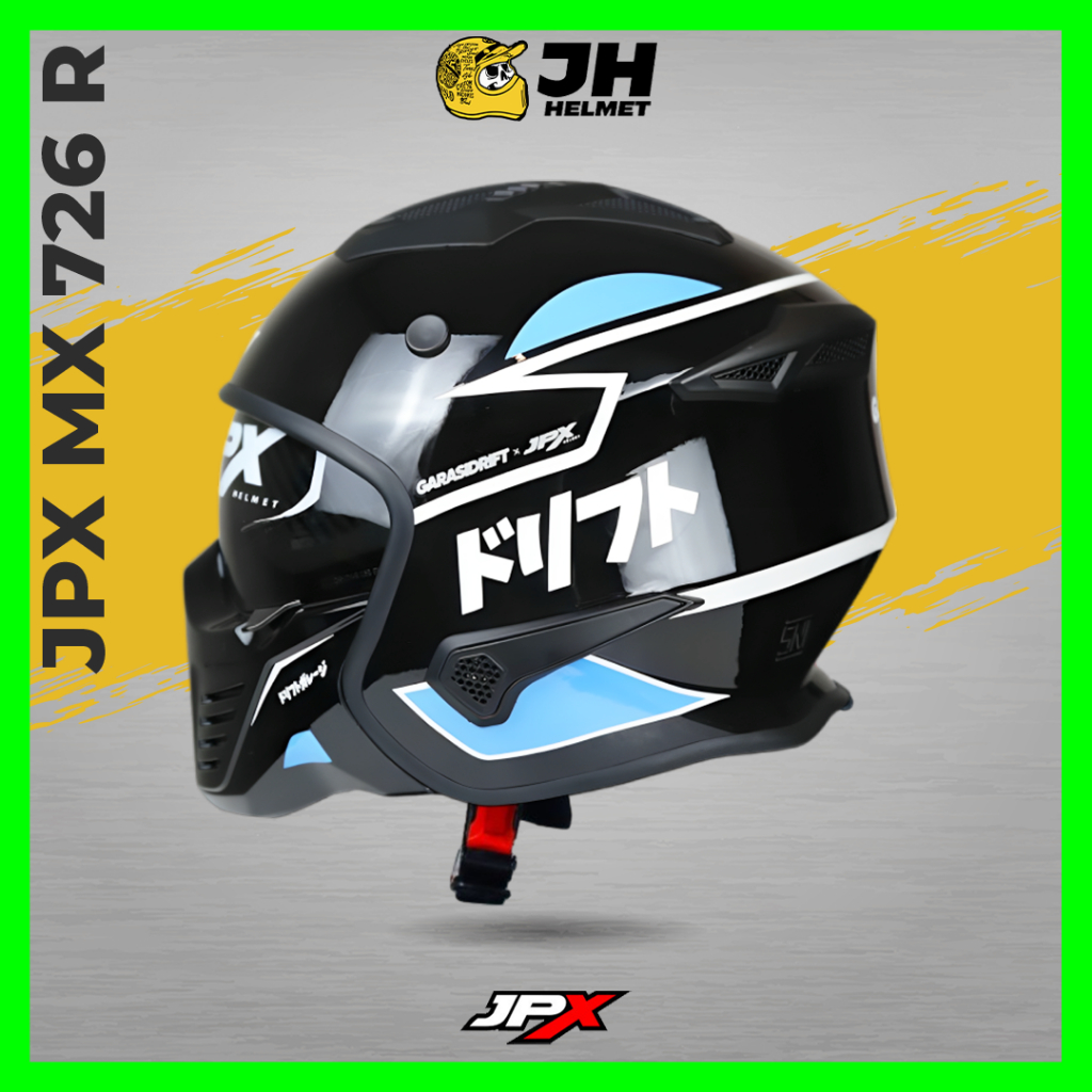 Jual Helm JPX MX 726R Motif Garasi Drift Black Glossy | Helm Full Face ...