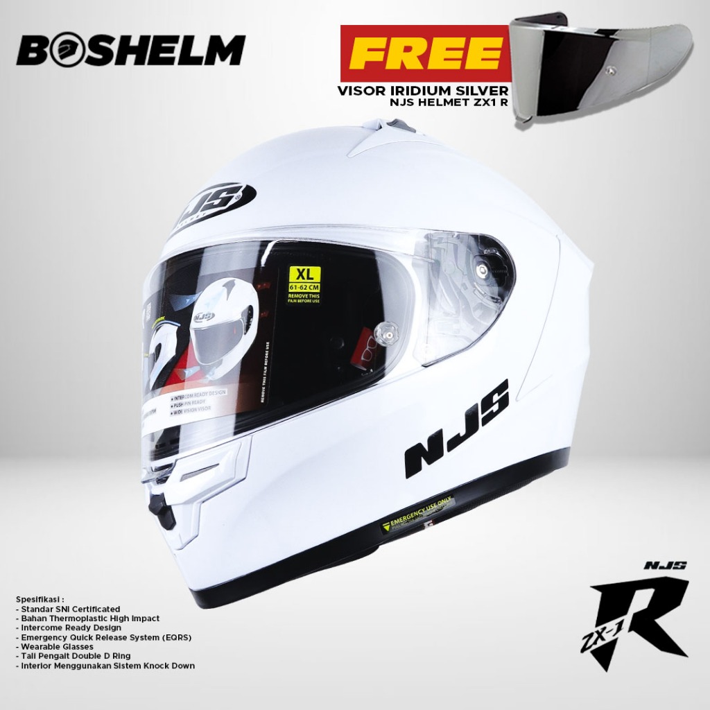 Jual BOSHELM Helm NJS ZX-1R Solid PUTIH GLOSSY Helm Full Face SNI ...
