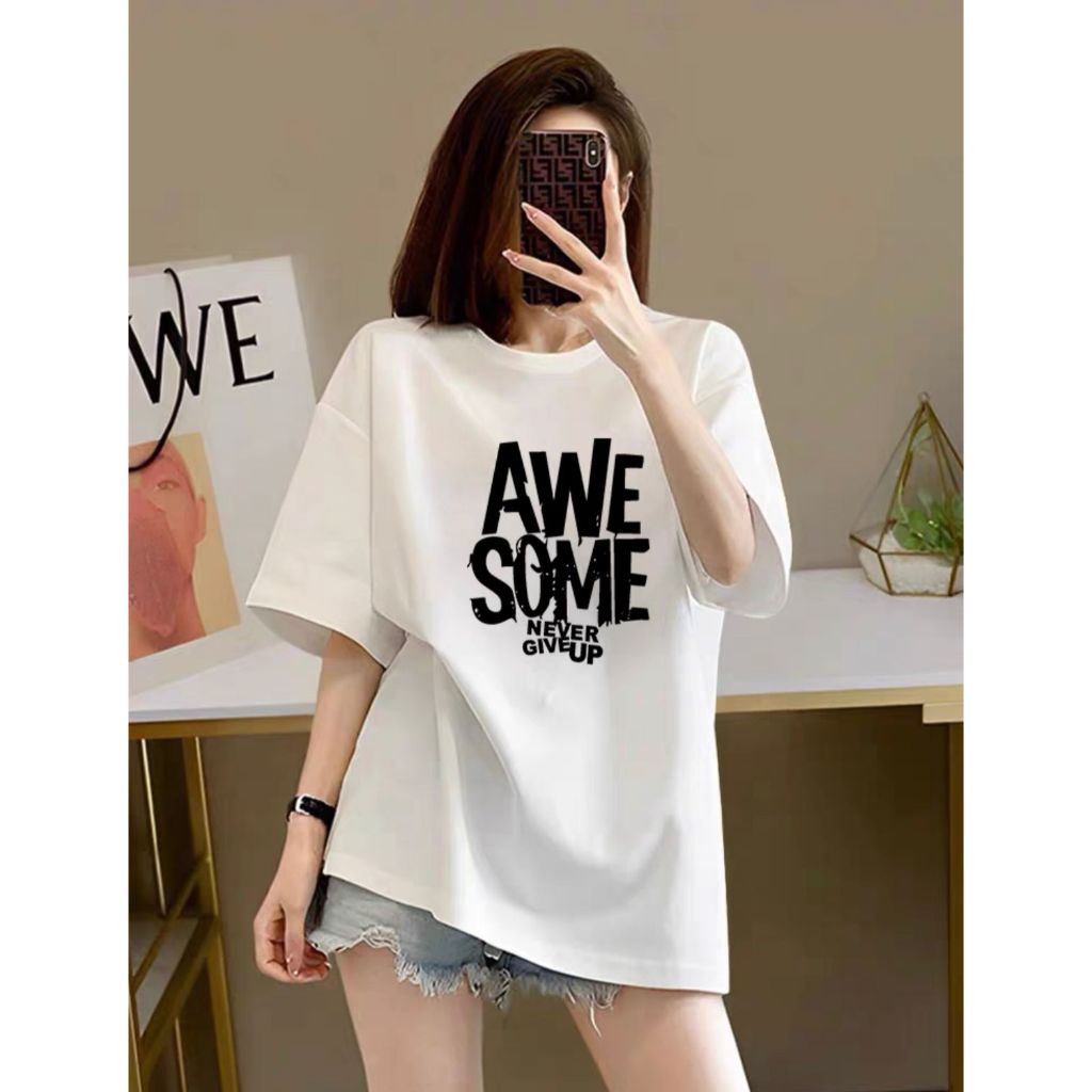 Jual Kaos Oversize AWESOME Unisex/ Kaos Distro WANITA/ Kaos Streetwear ...
