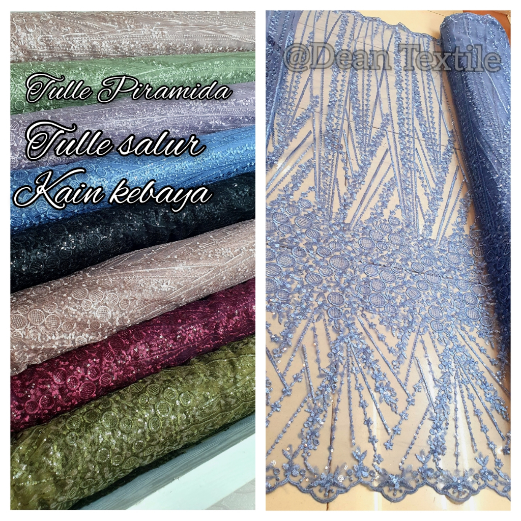 Jual Kain Tile Piramid sequin bordir flowers kain kebaya/ kain salur ...