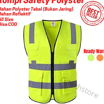 Jual Terkini Rompi Safety Kantong Polyster Safety Vest Rompi Reflektif ...