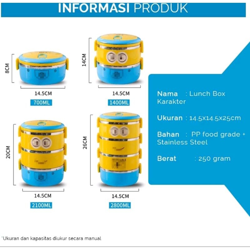 Jual Rantang Makan Susun Stainless Steel Anti Karat Karakter/Rantang ...