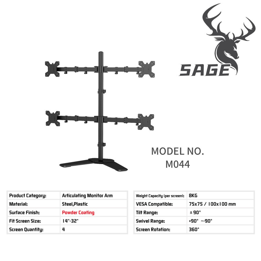 Jual SAGE M044 BRACKET MEJA LCD LED TV 1 Articulating Monitor arm ...