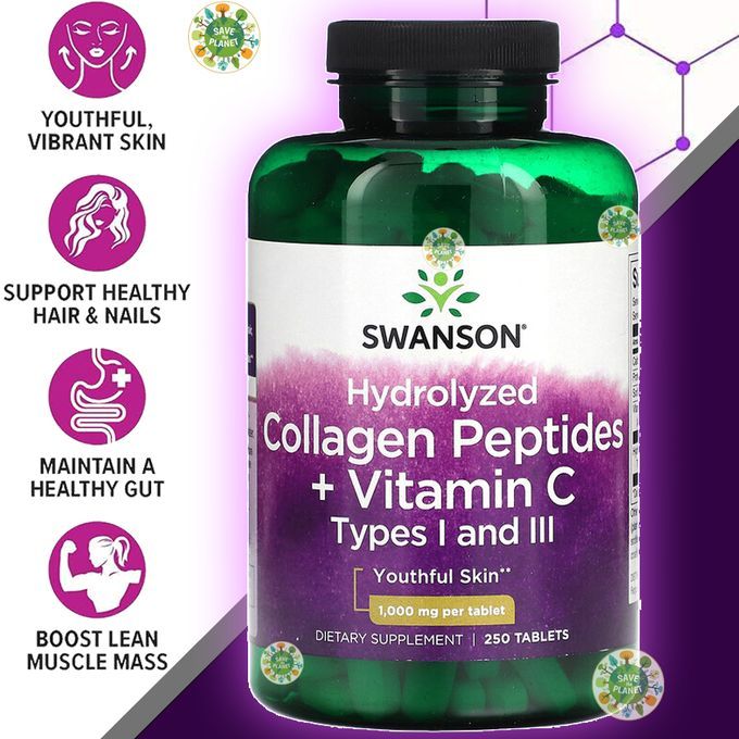 Jual Swanson, Hydrolyzed Collagen Peptides + Vitamin C , 1,000 mg, 250 Tablets | Shopee Indonesia
