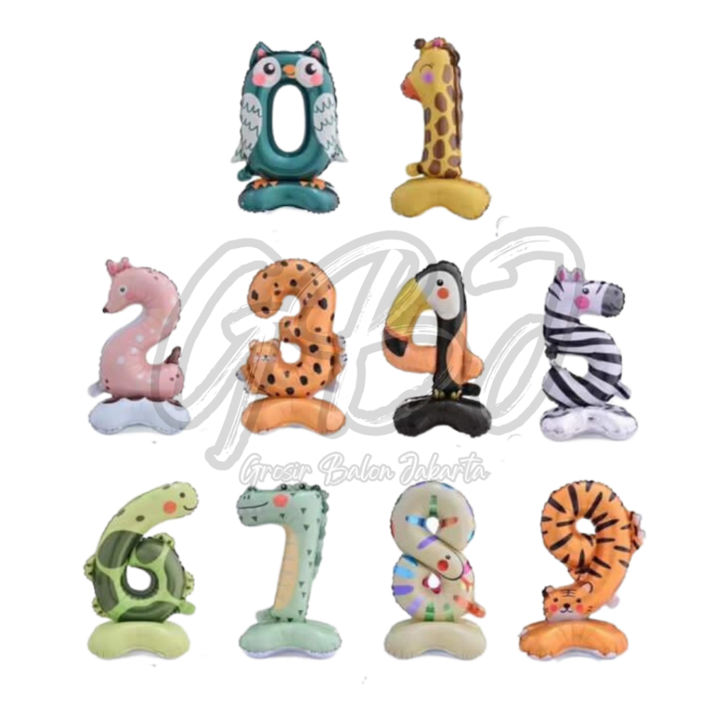 Jual Balon Foil Angka BESAR Standing ANIMAL - 60cm (Motif Animal ...