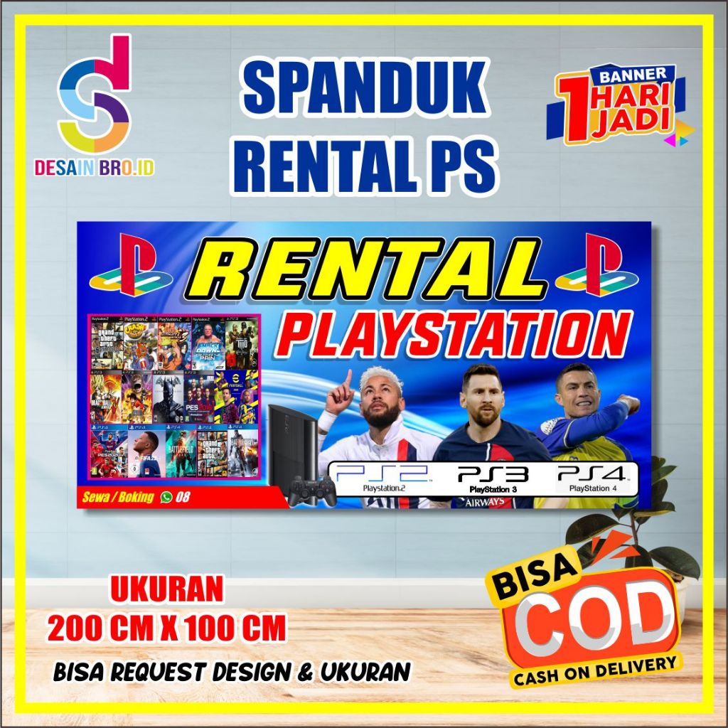 Jual BANNER/SPANDUK RENTAL PS ( BISA CUSTOM ) UKURAN 200X100 CM ...