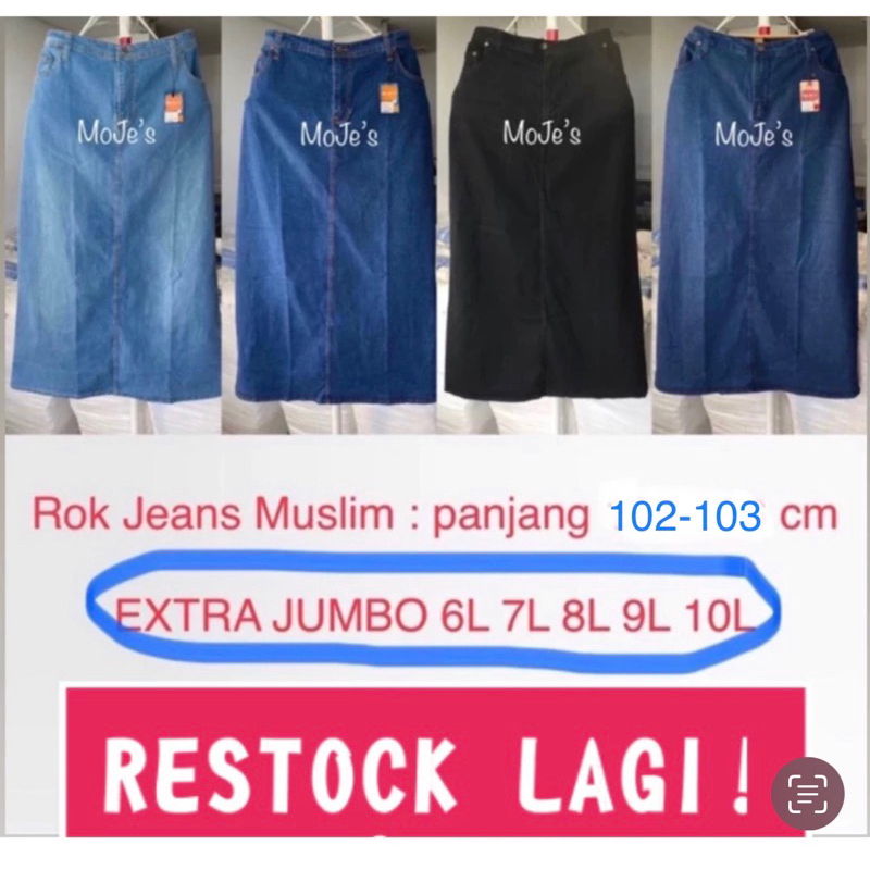 Jual ROK JEANS MUSLIM EXTRA JUMBO 6L 7L 8L 9L 10L ROK JEANS PANJANG BIG ...