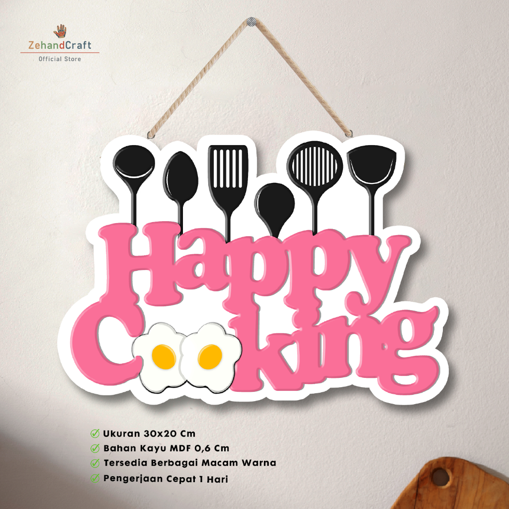 Jual Zehandcraft - Hiasan Dinding Happy Cooking Ukiran Kayu 30x20 Cm ...
