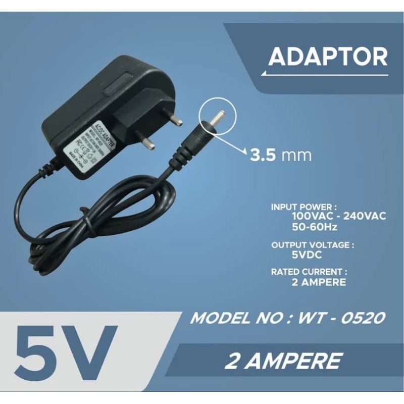 Jual Adaptor STB Tanaka Jurassic T2 New 5V 2A Adapter Jack 3.5 mm CCTV TV Set Top Box Receiver ...