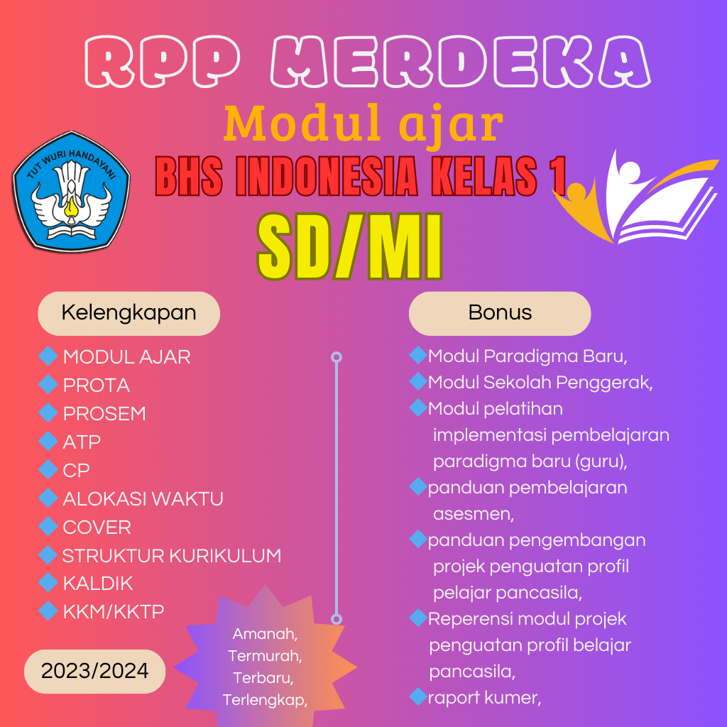 Jual MODUL AJAR BAHASA INDONESIA KELAS 1 SD/MI KURIKULUM MERDEKA LENGKAP | Shopee Indonesia