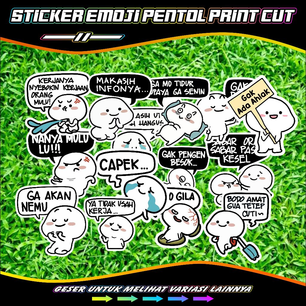 Jual 14 pcs/ set sticker potong print cut emot pentol katakata lucu | Shopee Indonesia