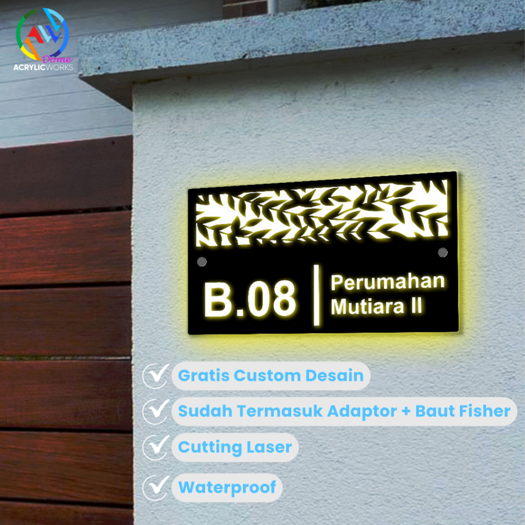 Jual Nomor Rumah Akrilik LED 1 Layer Nyala Plat Nomor Alamat Rumah ...