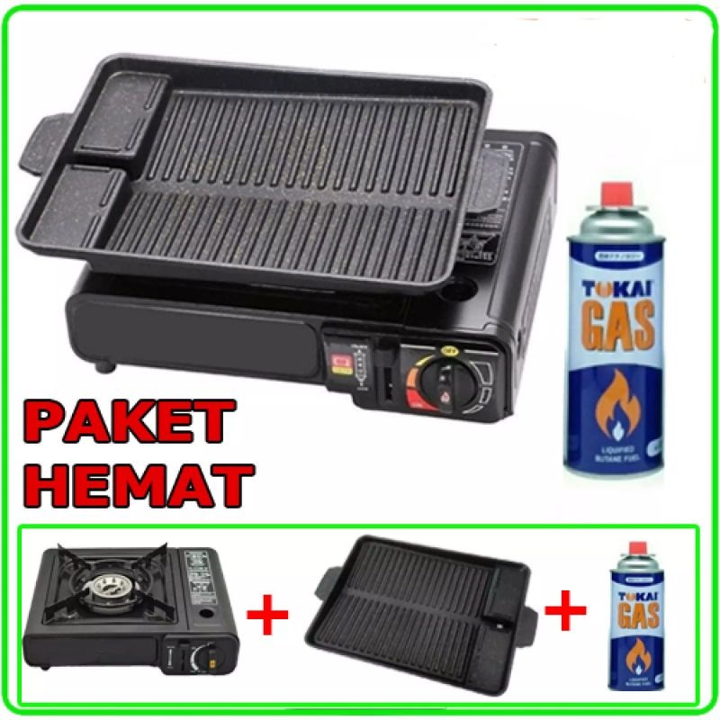 Jual PROMO Kompor Gas Portable + Yakiniku Grill Pan + Gas Kaleng ...