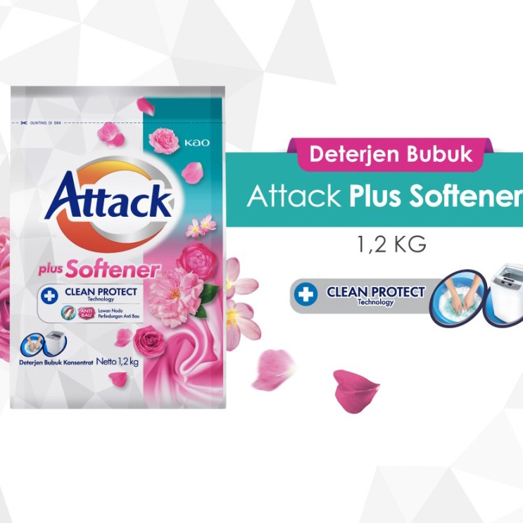 Jual Attack Plus Softener Deterjen Bubuk Semua Jenis Mesin Cuci 1200 gr (1 Karton isi 8 ...