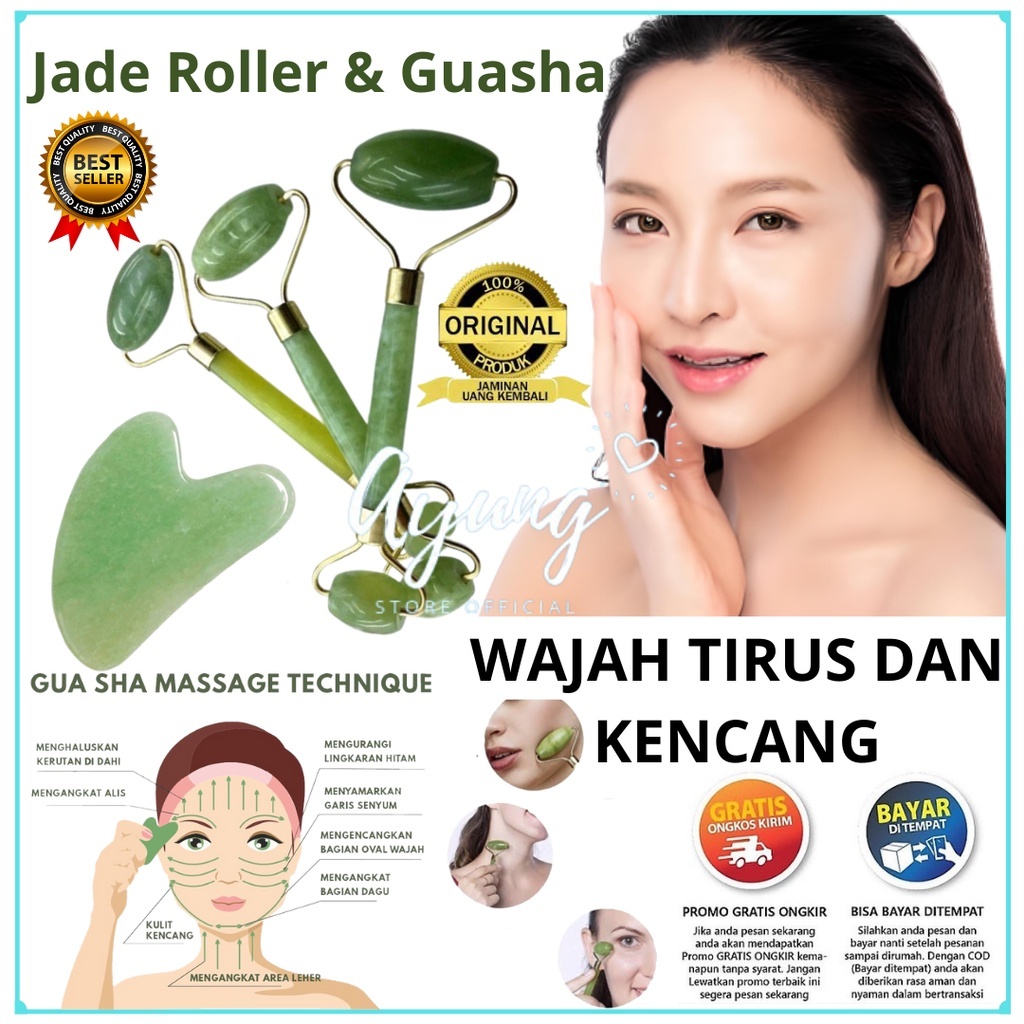 Jual [COD] Pemijat Muka Guasha Face Roller Tool Jade Asli Roller Jade ...
