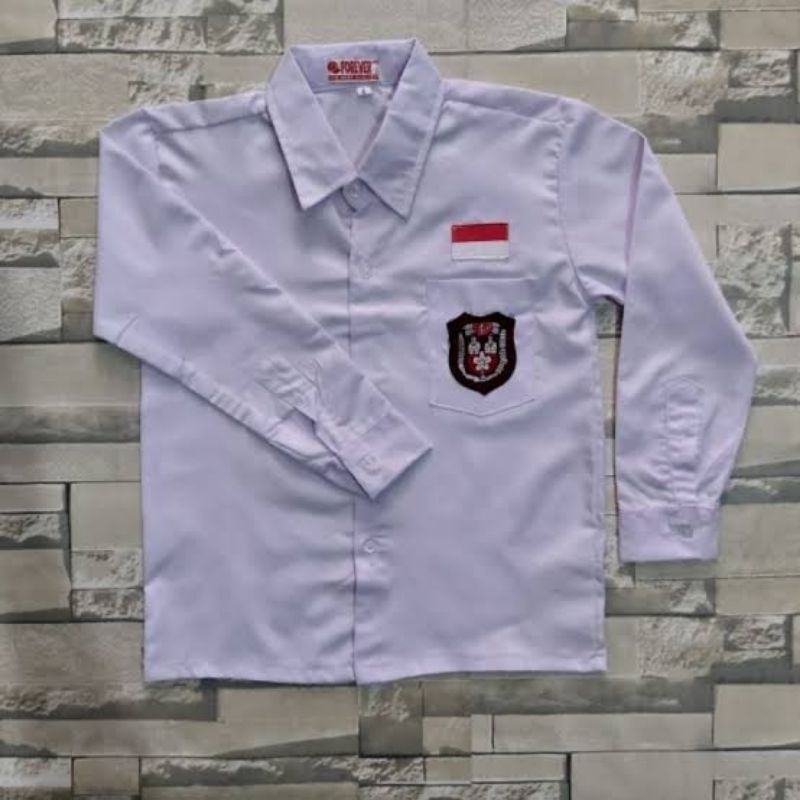 Jual baju seragam sekolah SD atasan kemeja putih lengan panjang +badge ...