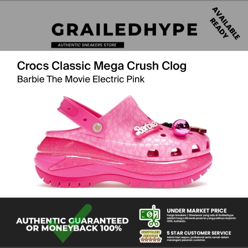Jual Crocs Classic Mega Crush Clog Barbie The Movie Electric Pink (100% ...