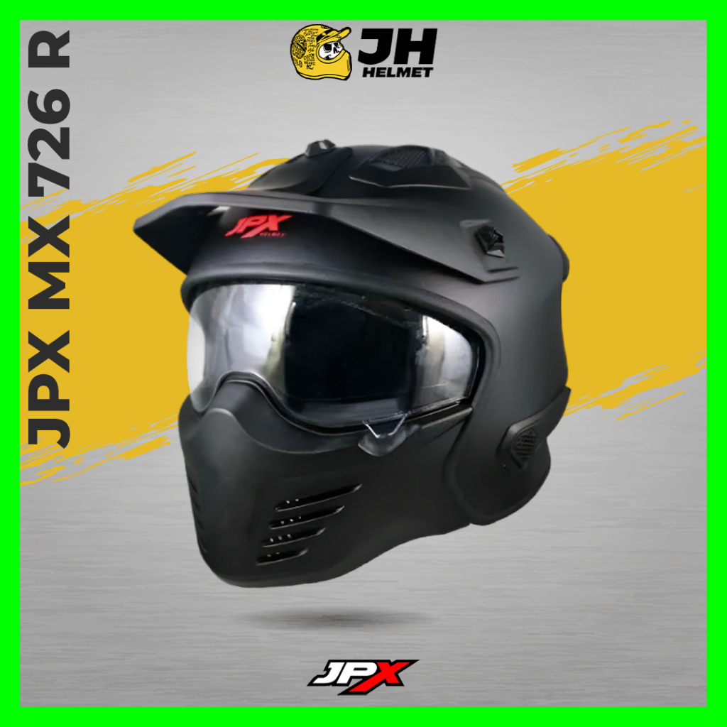 Jual Helm JPX MX 726R Solid Black Doff Visor Clear | Helm Full Face | Helm Modular | JUAL HELM ...