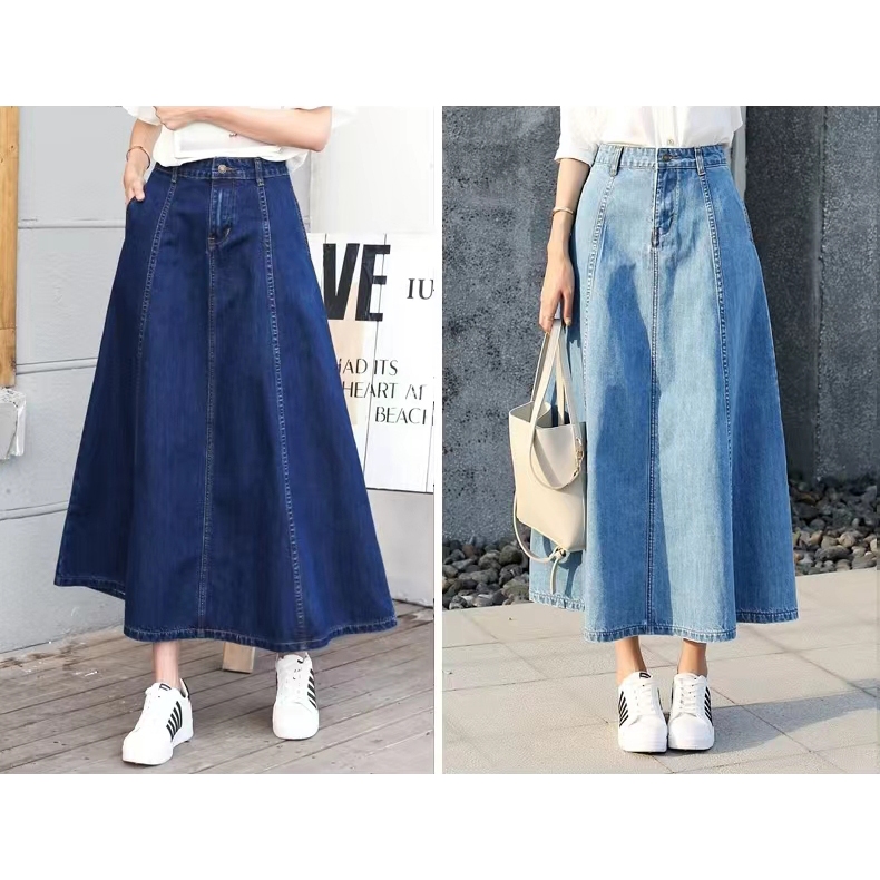 Jual Denim Skirt Midi Rok Flare / Rok Jeans 7/8 Korea Style / Rok Denim ...