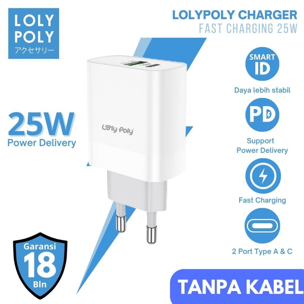 Jual LOLYPOLY Home Charger 25W Fast Charging Dual Port USB Type C ...