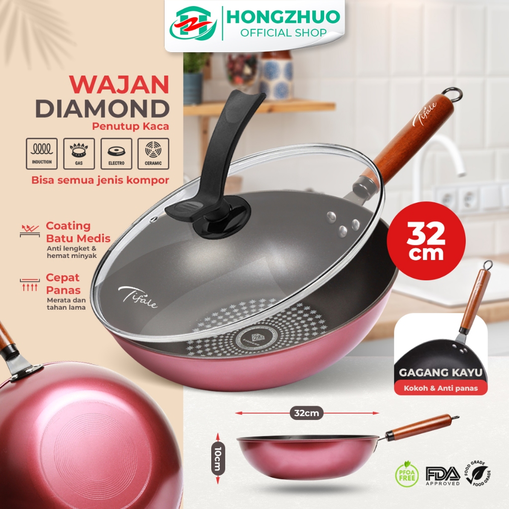 Jual Tifale by Hongzhuo Wajan Penggorengan Anti Lengket Batu Medis Ukuran 32 CM Diamond Wok Pan ...