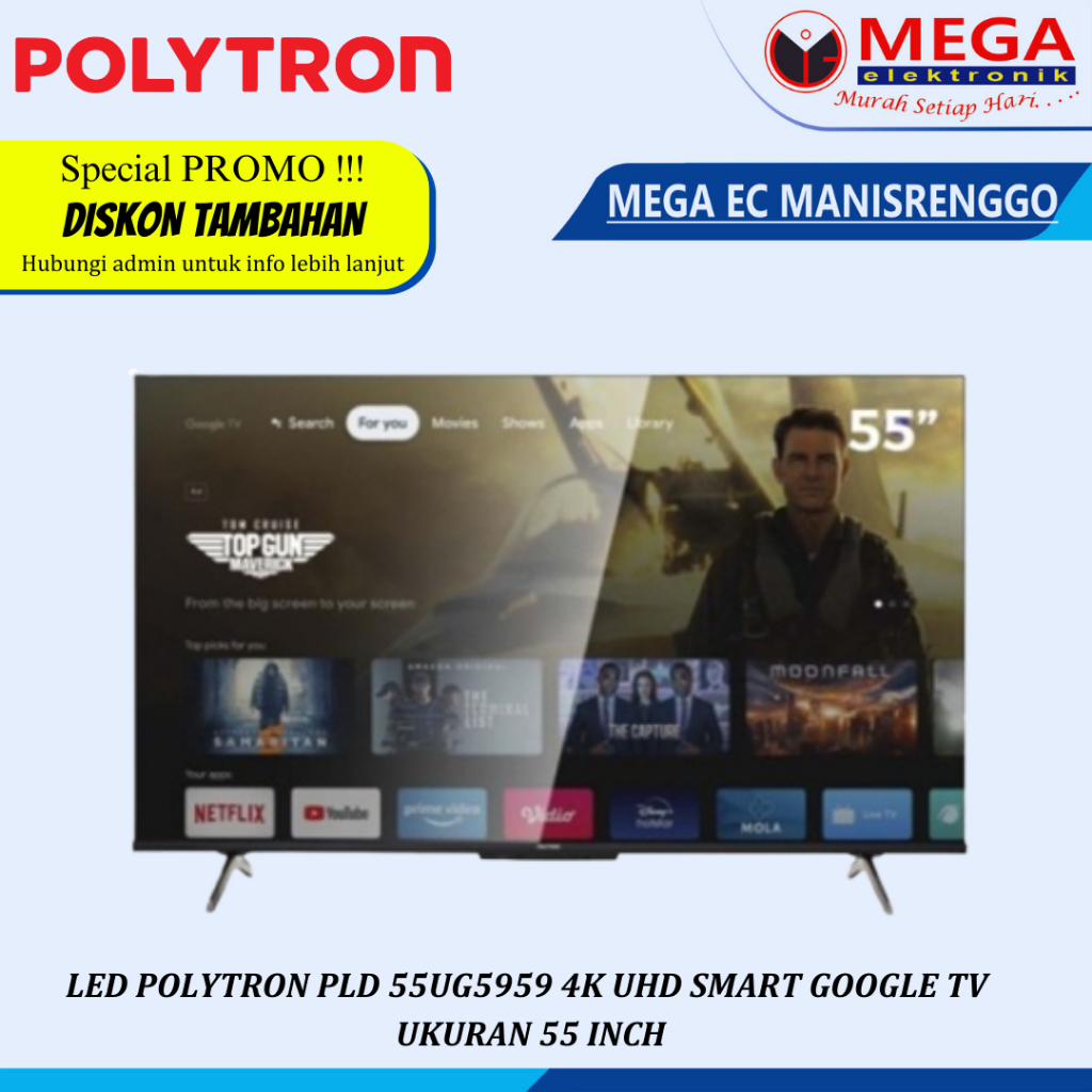 Jual LED POLYTRON PLD 55UG5959 4K UHD Smart Google TV UKURAN 55 Inch | Shopee Indonesia